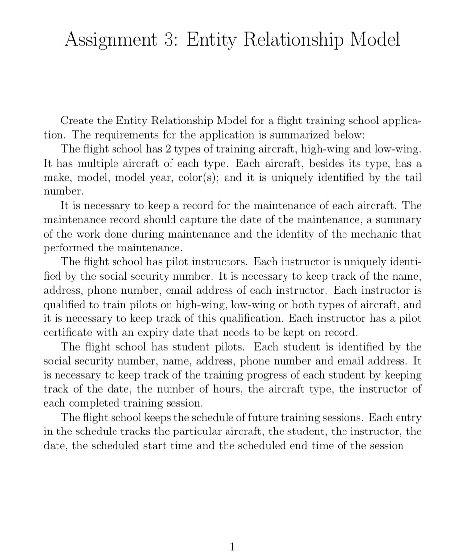 Solved Assignment 3: Entity Relationship ModelCreate the | Chegg.com