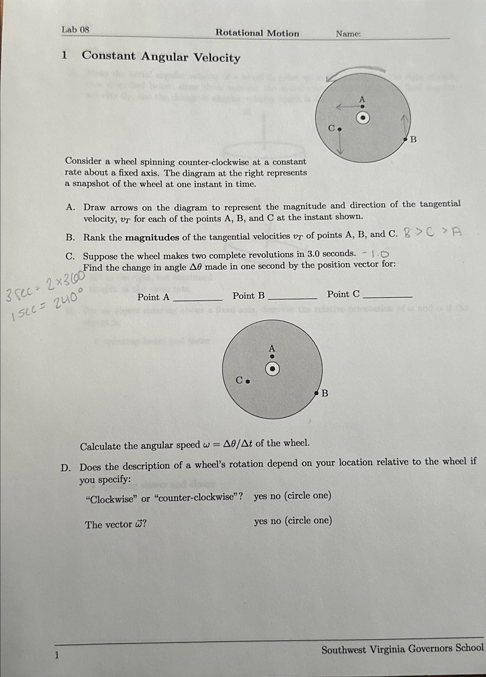 Solved Lab 08Rotational MotionName:1 ﻿Constant Angular | Chegg.com