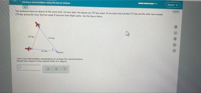 Solved Solving a word problem using the law of cosines | Chegg.com