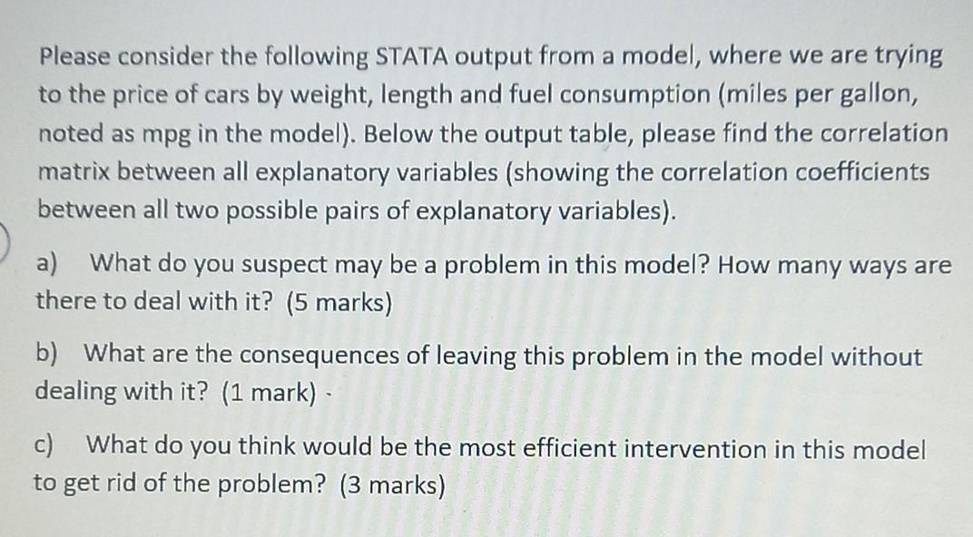 Solved Please consider the following STATA output from a | Chegg.com
