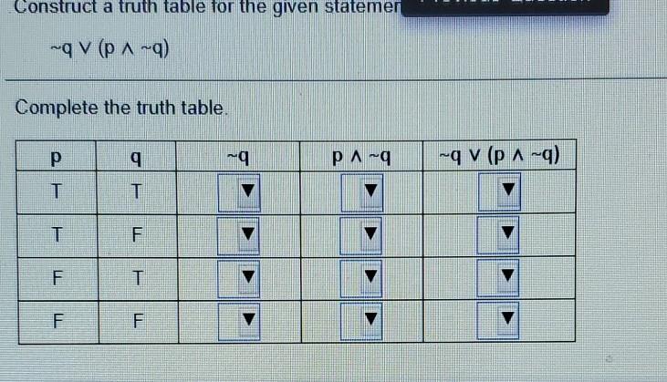 Solved Construct a truth table for the given statemen ~ v (p | Chegg.com