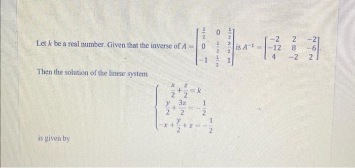 Solved Let k be a real number. Given that the inverse of | Chegg.com