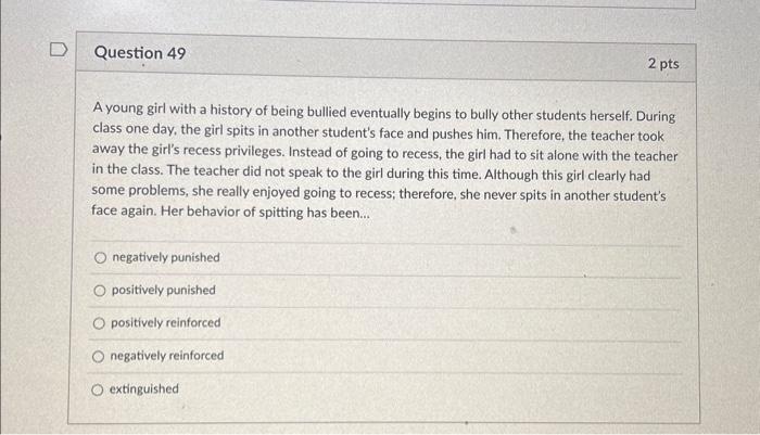 Solved A young girl with a history of being bullied | Chegg.com