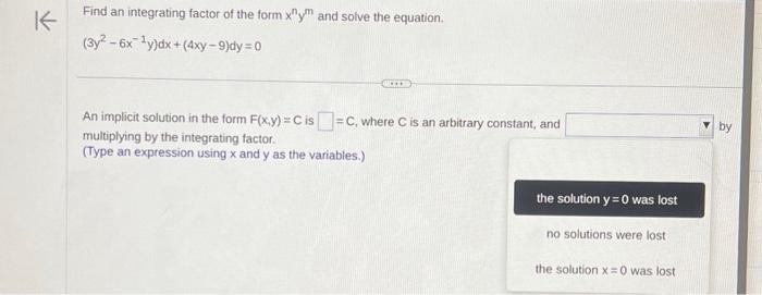 Solved Find an integrating factor of the form xnym and solve | Chegg.com