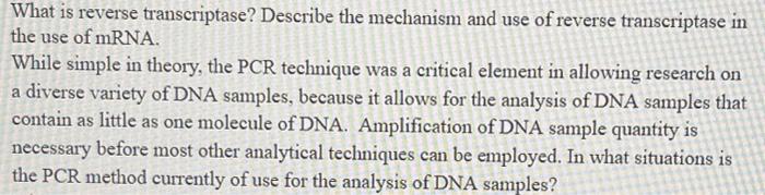 Solved What is reverse transcriptase? Describe the mechanism | Chegg.com