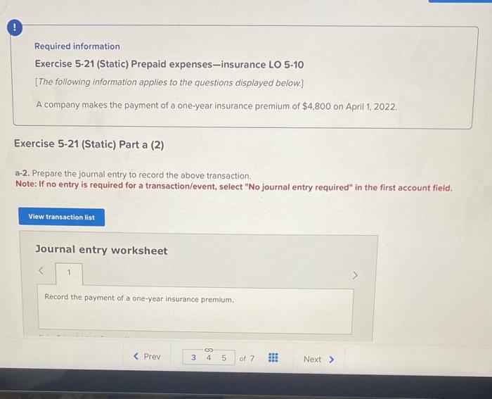 Solved Required information Exercise 5-21 (Static) Prepaid | Chegg.com Solved Required information Exercise 5-21 (Static) Prepaid | Chegg.com