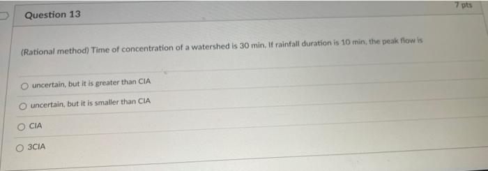 Solved 7pts Question 13 (Rational method) Time of | Chegg.com