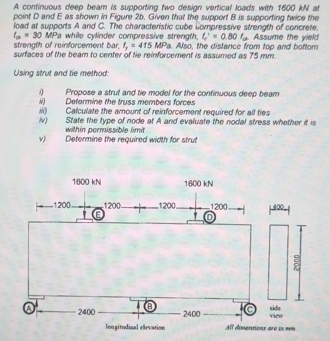 A continuous deep beam is supporting lwo design | Chegg.com
