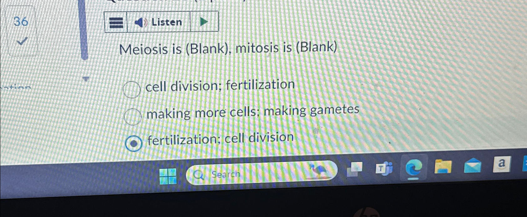 Solved 36ListenMeiosis is (Blank), ﻿mitosis is (Blank)cell | Chegg.com