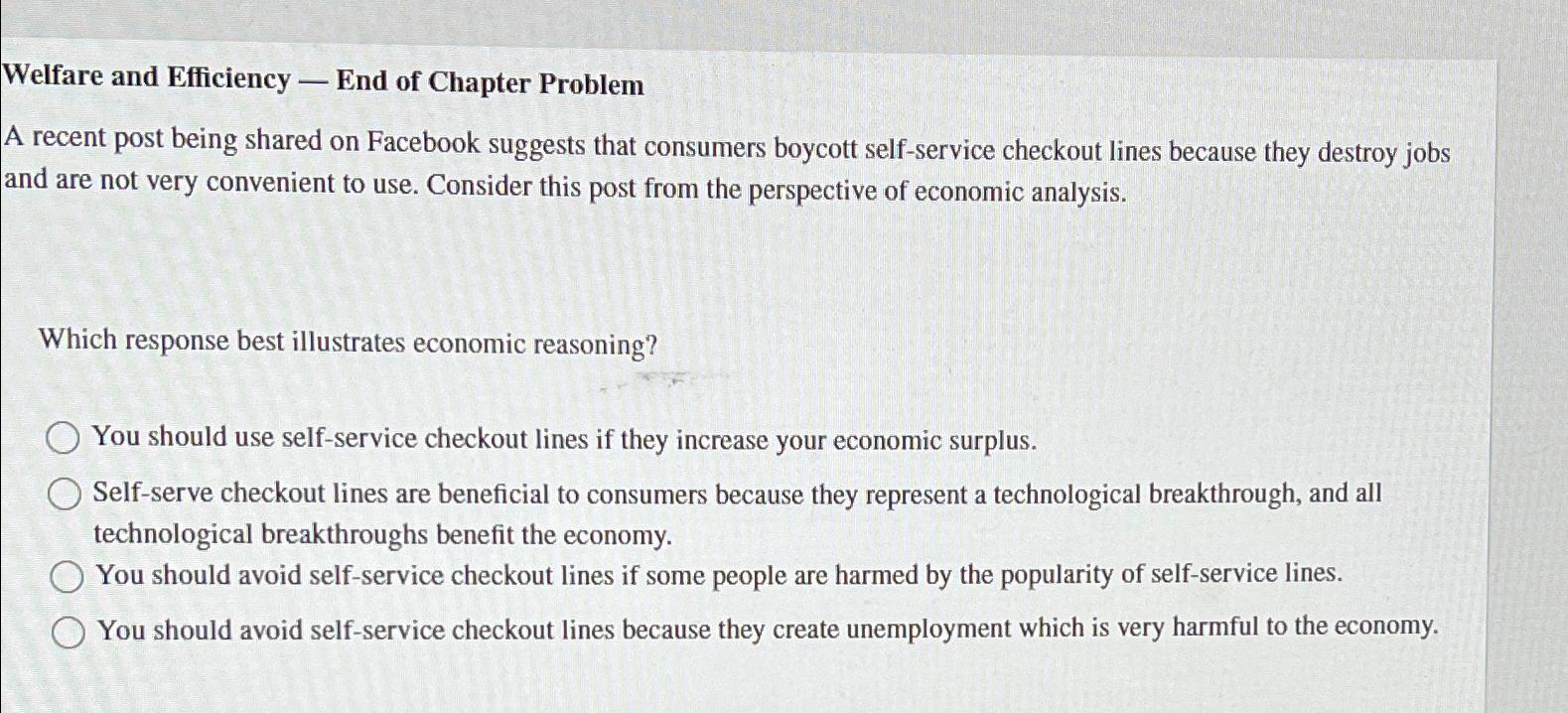 Solved Welfare and Efficiency - ﻿End of Chapter ProblemA | Chegg.com