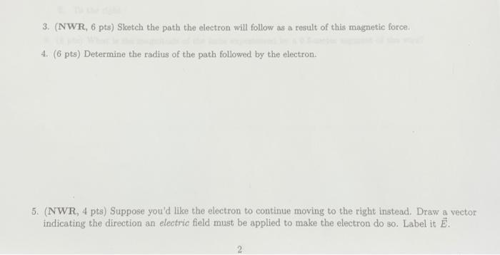 3. (NWR, 6 pts) Sketch the path the electron will | Chegg.com