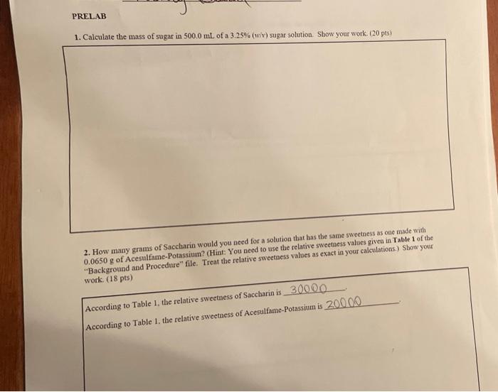 Solved PRELAB 1. Calculate the mass of sugar in 500.0 ml of | Chegg.com