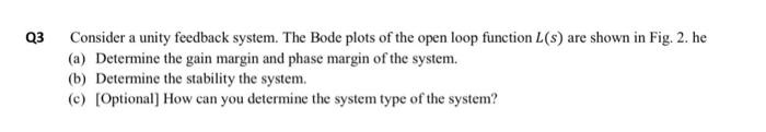 Solved Q3 Consider a unity feedback system. The Bode plots | Chegg.com