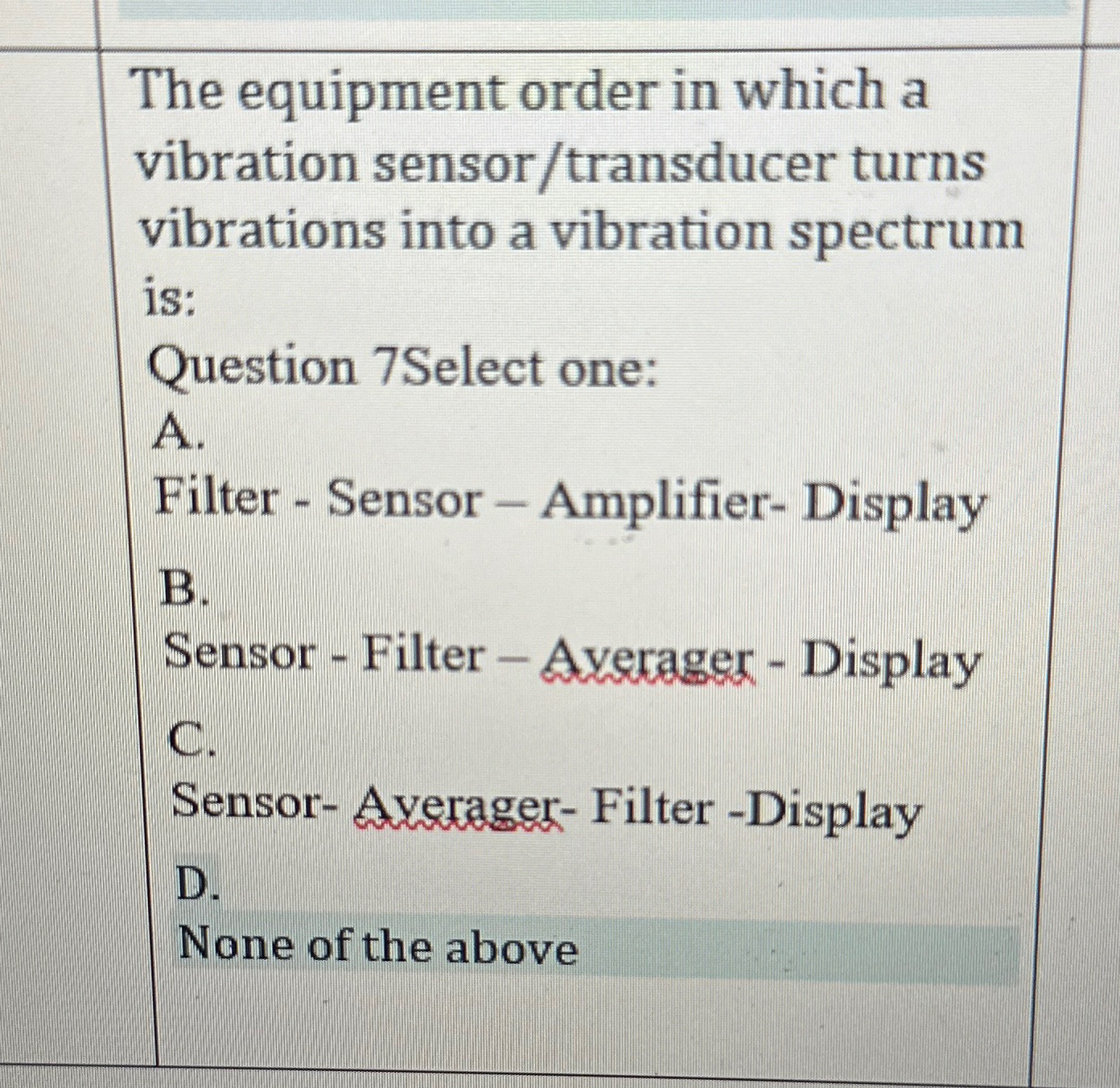 Solved The equipment order in which a vibration | Chegg.com