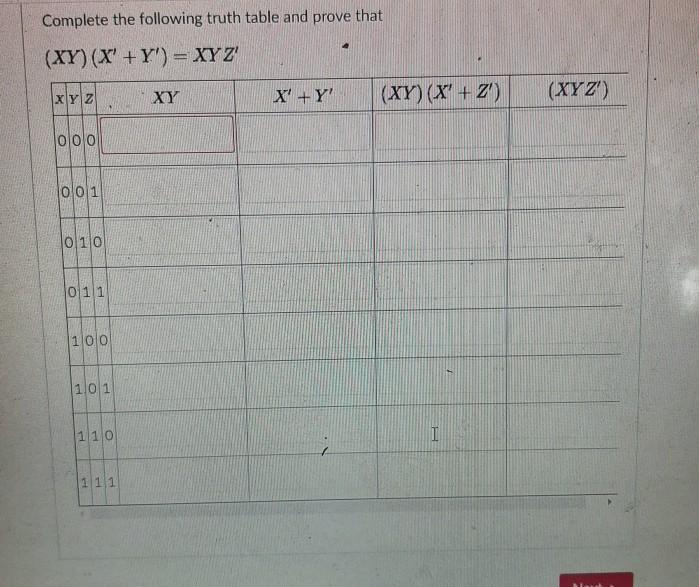 Solved Complete the following truth table and prove that | Chegg.com