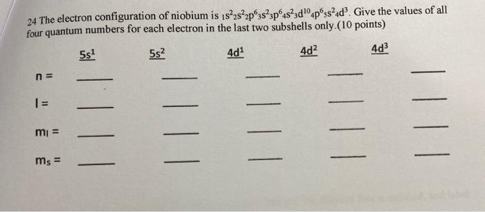 Solved 24 The electron configuration of niobium is | Chegg.com