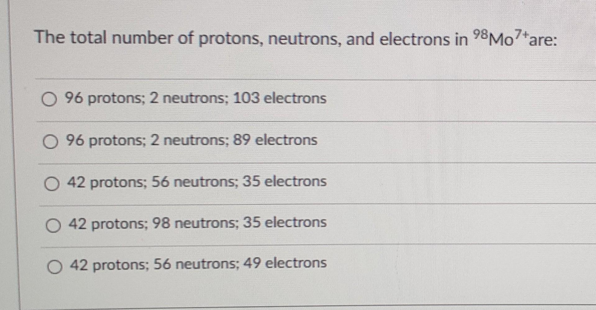 Solved The total number of protons, neutrons, and electrons | Chegg.com