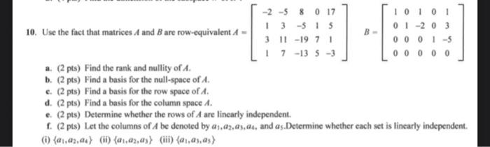Solved 10. Use the fact that matrices A and B are | Chegg.com