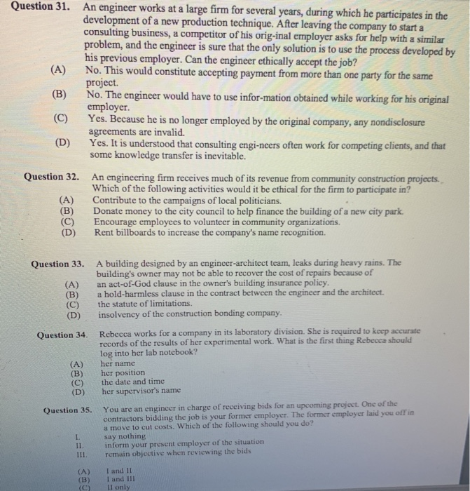 Solved Question 31. An engineer works at a large firm for | Chegg.com