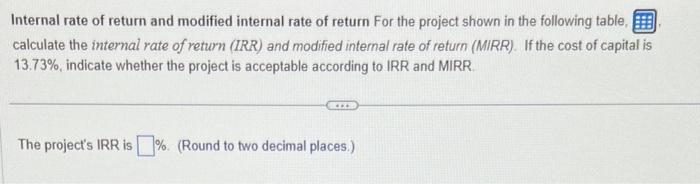 Solved Internal rate of return and modified internal rate of | Chegg.com