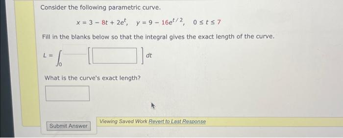 Solved Consider the following parametric curve. \\[ x=3-8 | Chegg.com