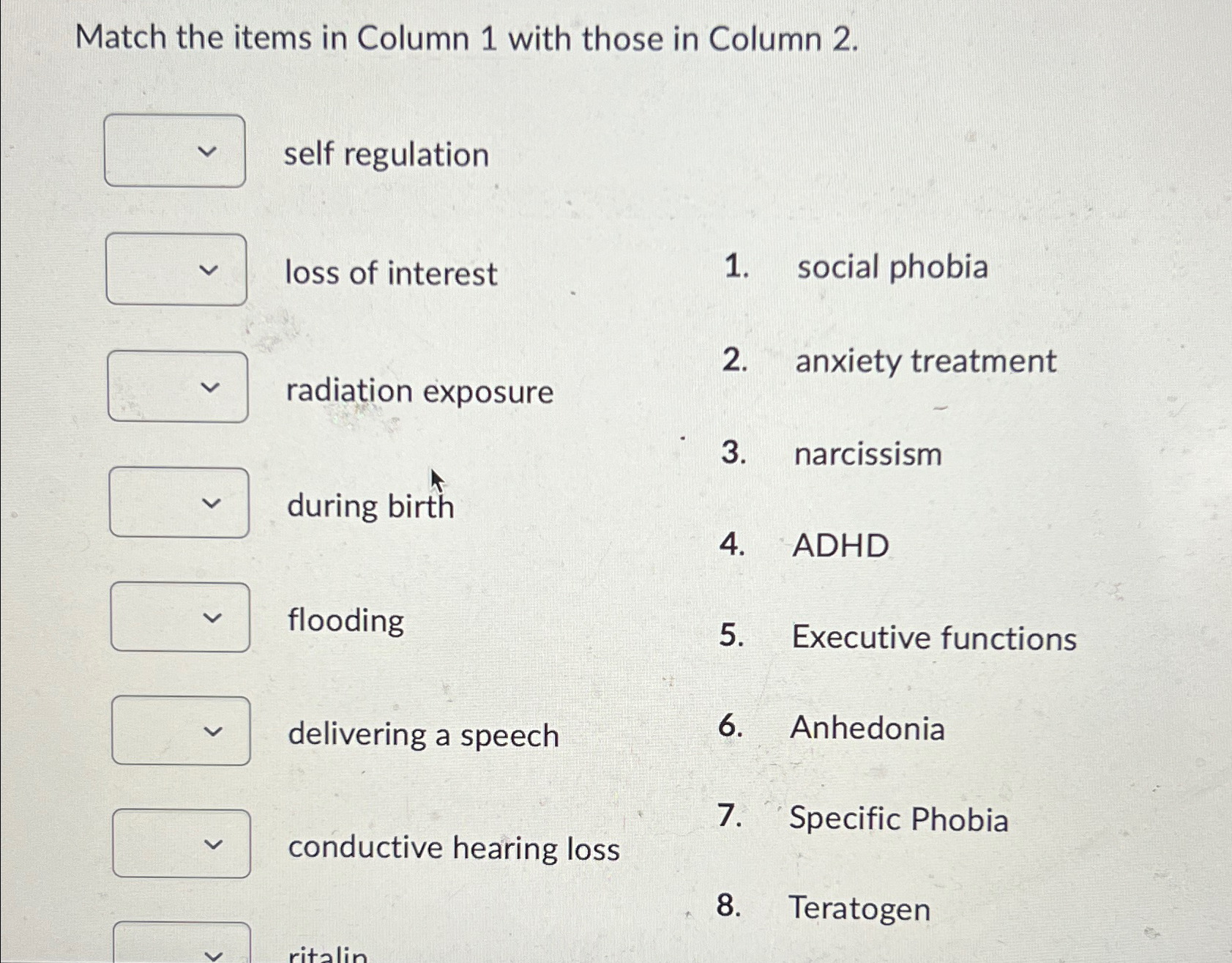 Solved Match the items in Column 1 ﻿with those in Column | Chegg.com