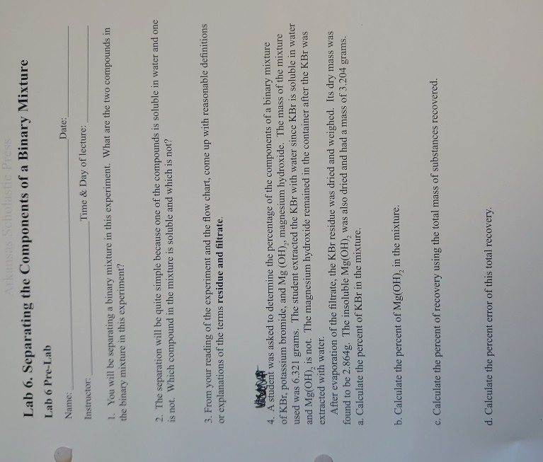 Solved Arkuss Scholastic Press Lab 6. Separating the | Chegg.com