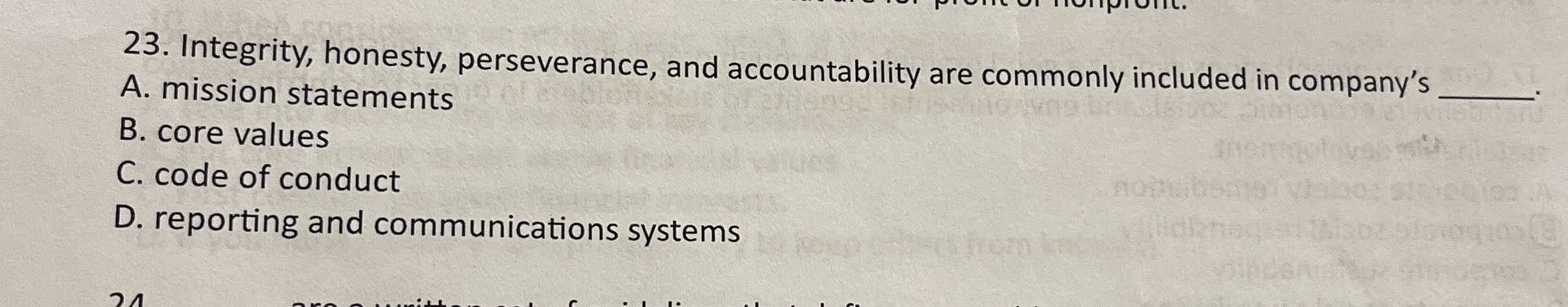Solved Integrity, honesty, perseverance, and accountability | Chegg.com