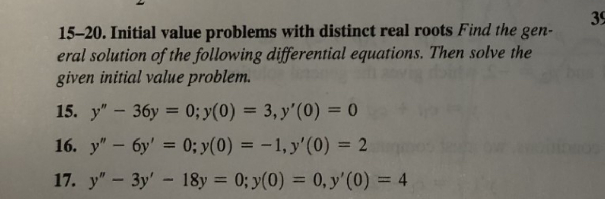 15-20. ﻿Initial value problems with distinct real | Chegg.com