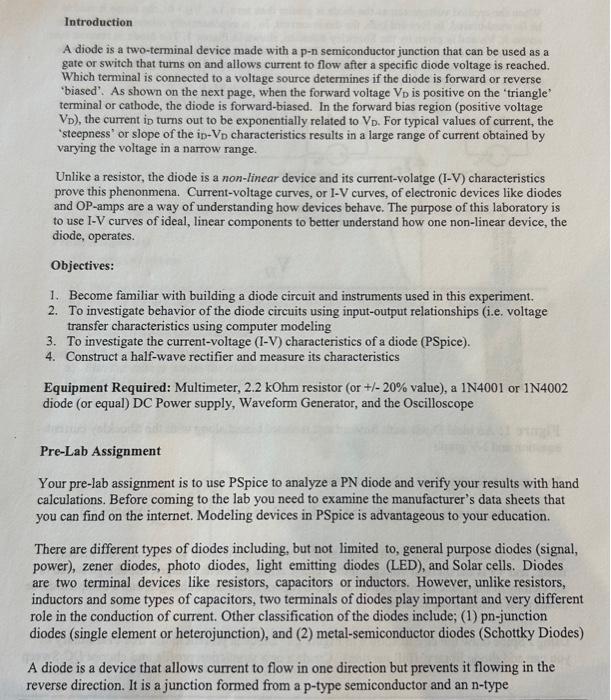 Solved Introduction A diode is a two-terminal device made | Chegg.com