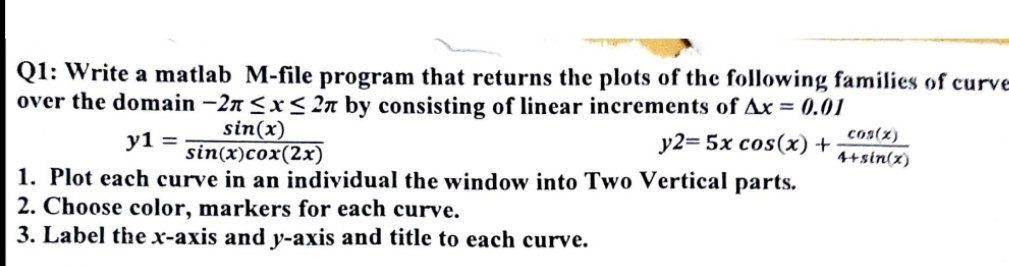 Solved Q1: Write a matlab M-file program that returns the | Chegg.com