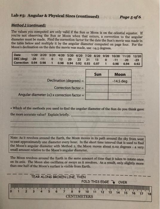 Solved Lab #5: Angular \& Physical Sizes (continued) Page 4 | Chegg.com