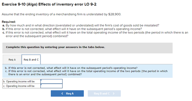 Solved Exercise 9.10 (Algo) ﻿Effects of inventory error LO | Chegg.com