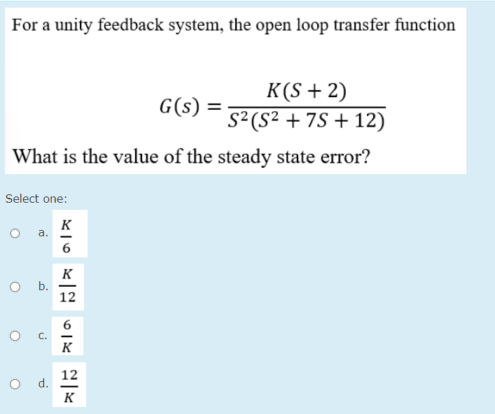 Solved For a unity feedback system, the open loop transfer | Chegg.com