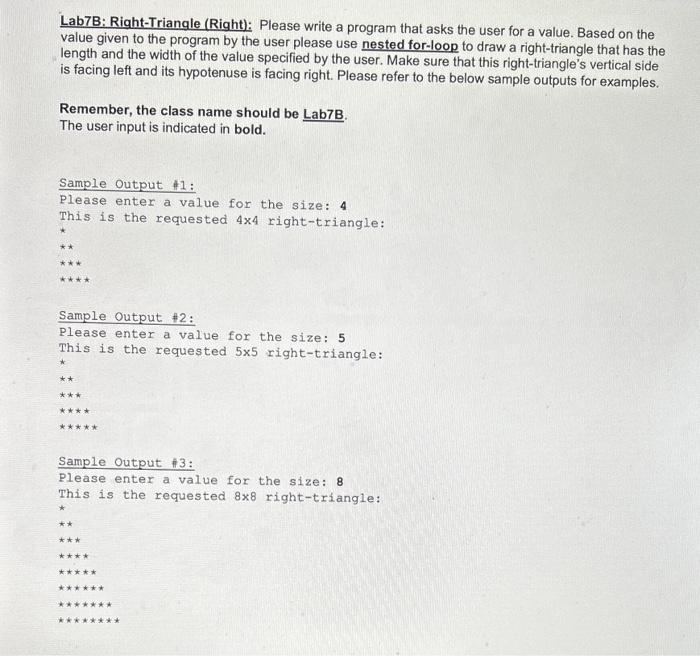 Solved Lab7B: Right-Triangle (Right): Please write a program | Chegg.com