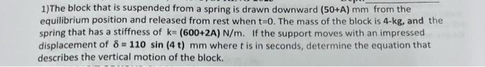 Solved 1)The block that is suspended from a spring is drawn | Chegg.com