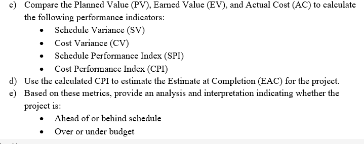 c) ﻿Compare the Planned Value (PV), ﻿Earned Value | Chegg.com