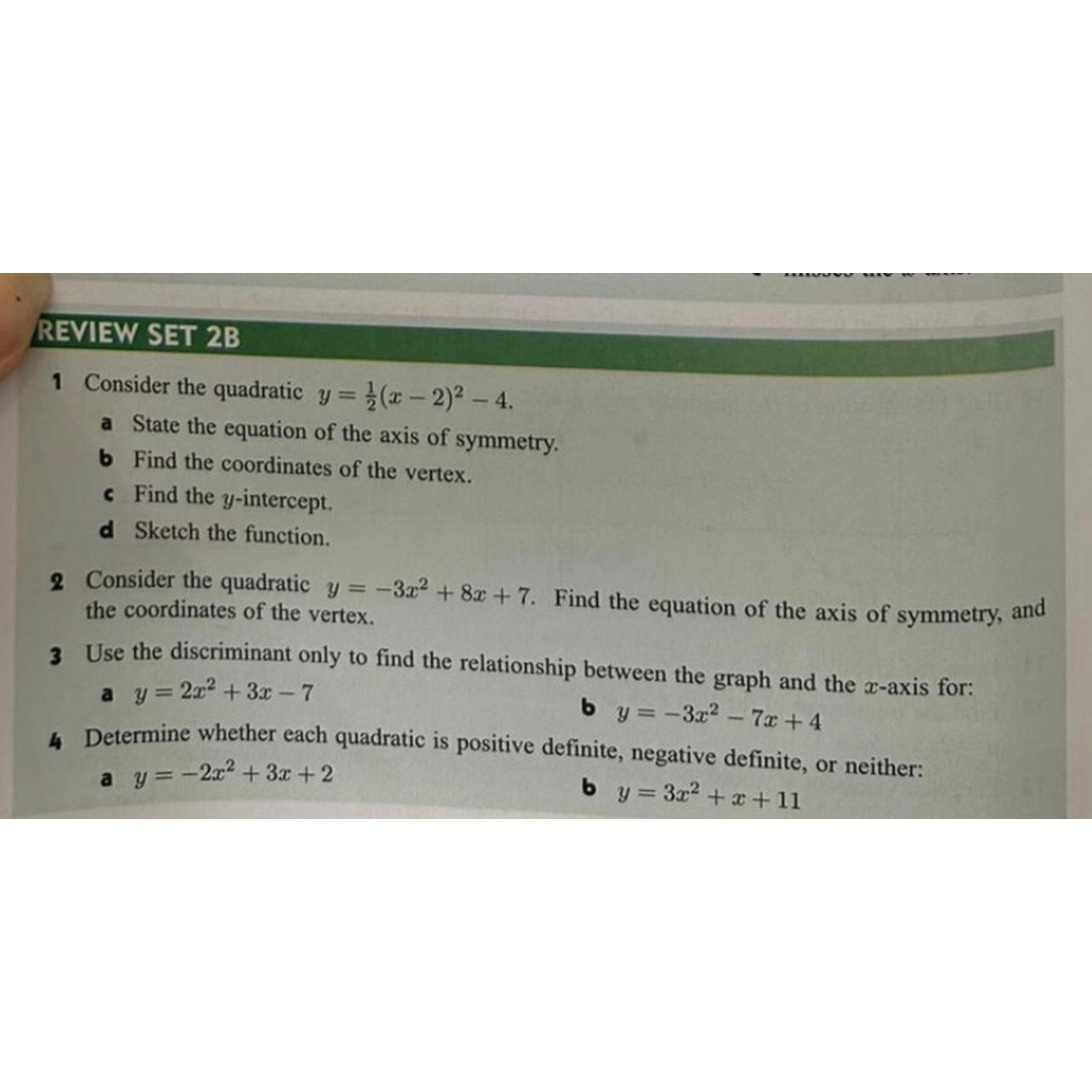 Solved REVIEW SET 2B1. ﻿Consider the quadratic | Chegg.com