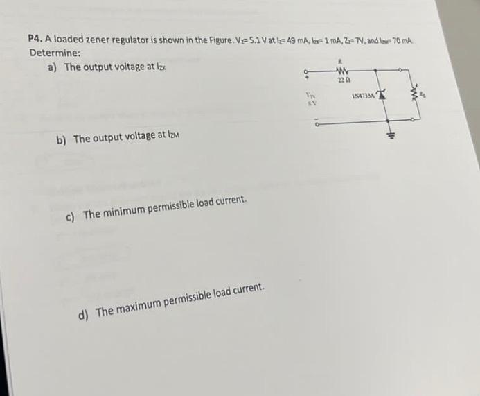 Solved P4. A loaded zener regulator is shown in the Figure. | Chegg.com