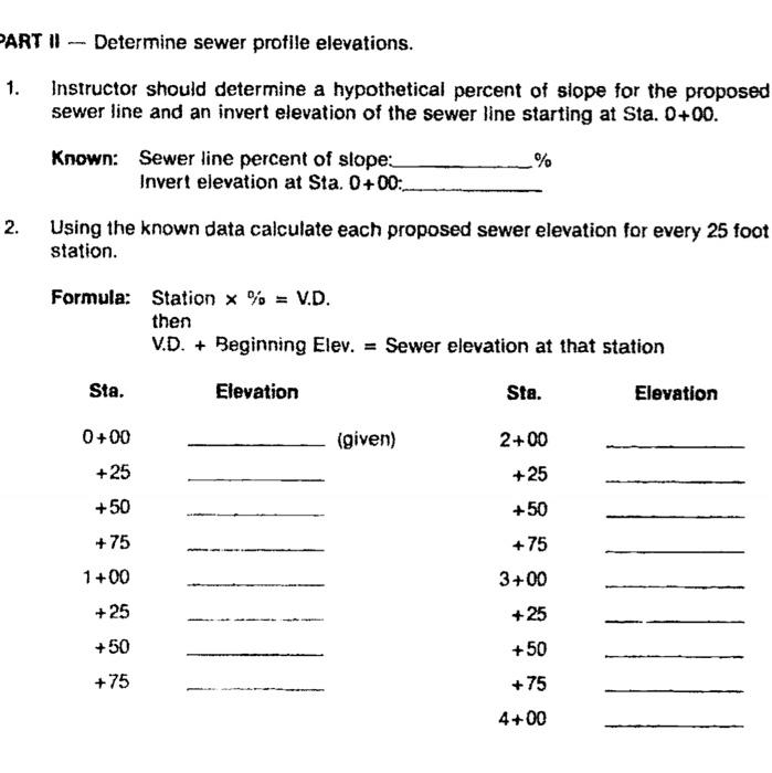 PART II Determine sewer profile elevations. 1. | Chegg.com