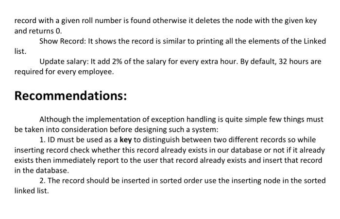 Solved Employee record management system using linked list | Chegg.com
