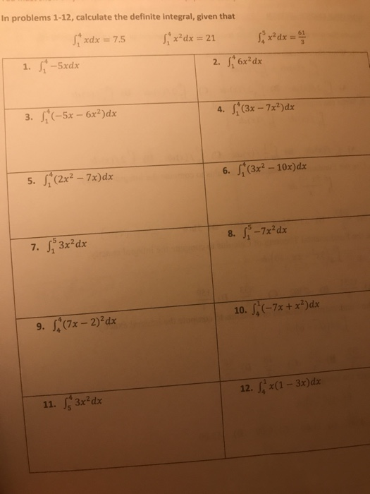 Solved In problems 1-12, calculate the definite integral, | Chegg.com