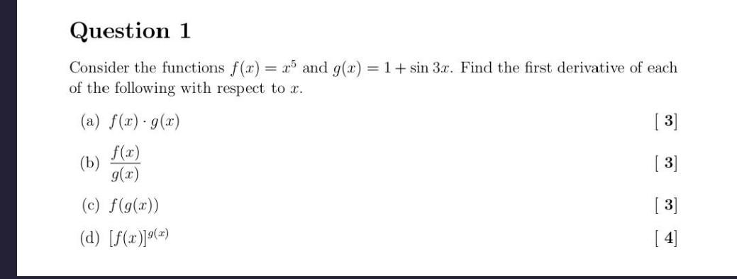 Solved Consider the functions f(x)=x5 and g(x)=1+sin3x. Find | Chegg.com