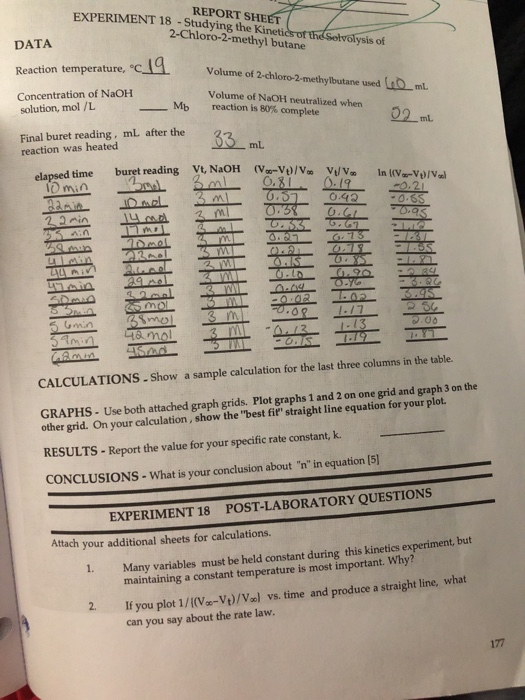 Solved REPORT SHEET EXPERIMENT 18 - Studying the Kinetics of | Chegg.com