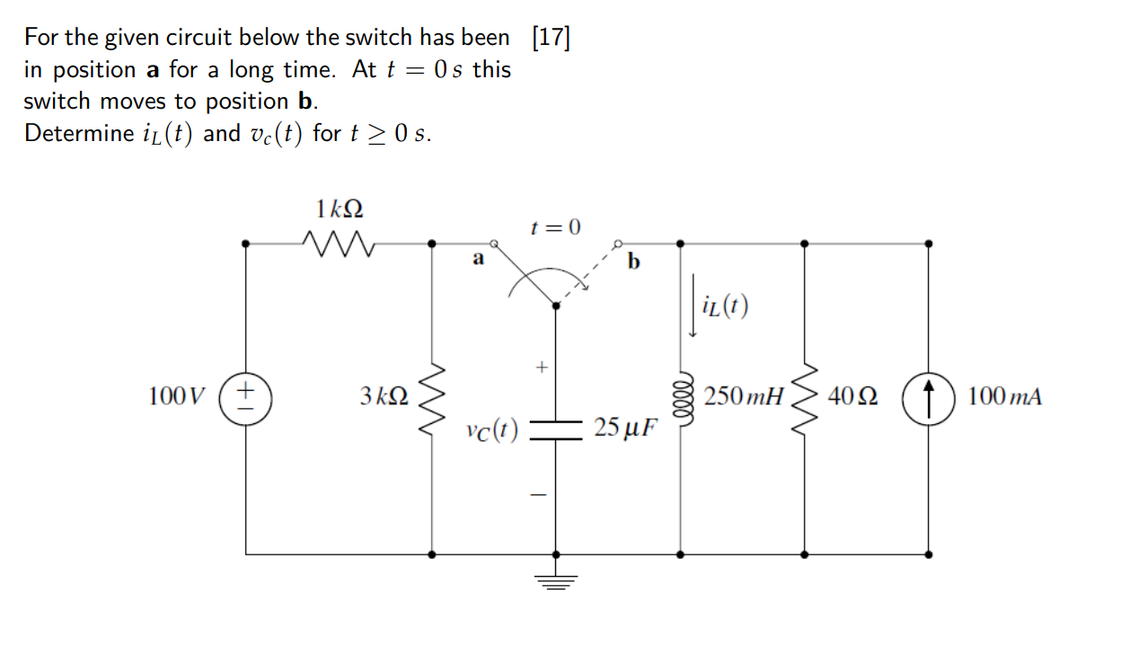 Solved For the given circuit below the switch has beenin | Chegg.com