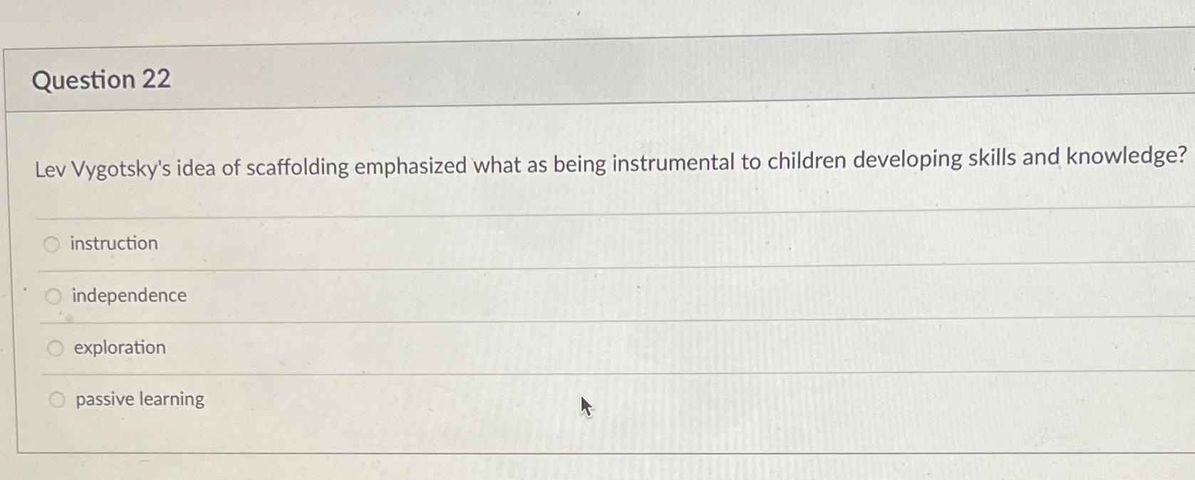 Solved Question 22Lev Vygotsky's idea of scaffolding | Chegg.com