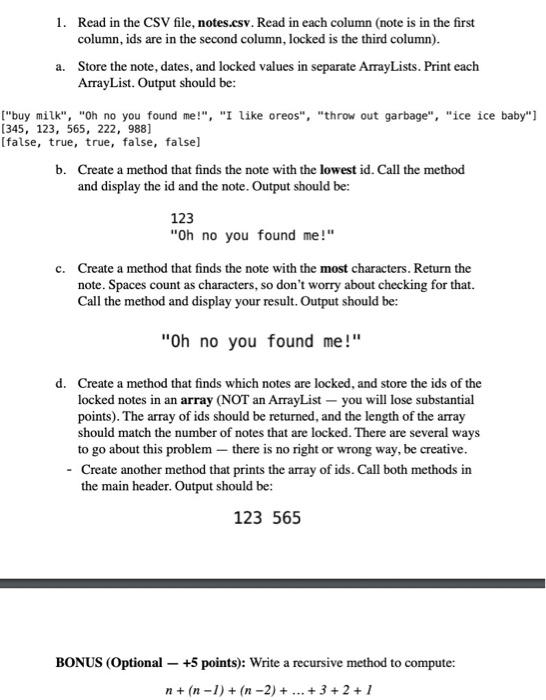 Solved 1. Read in the CSV file, notes.csv. Read in each | Chegg.com