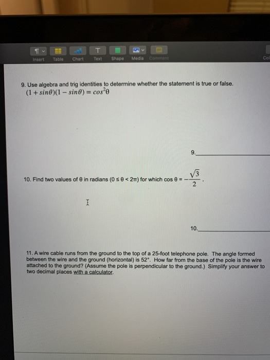 Solved Tv T Text Insert Table Chart Shape Media Comment Col | Chegg.com