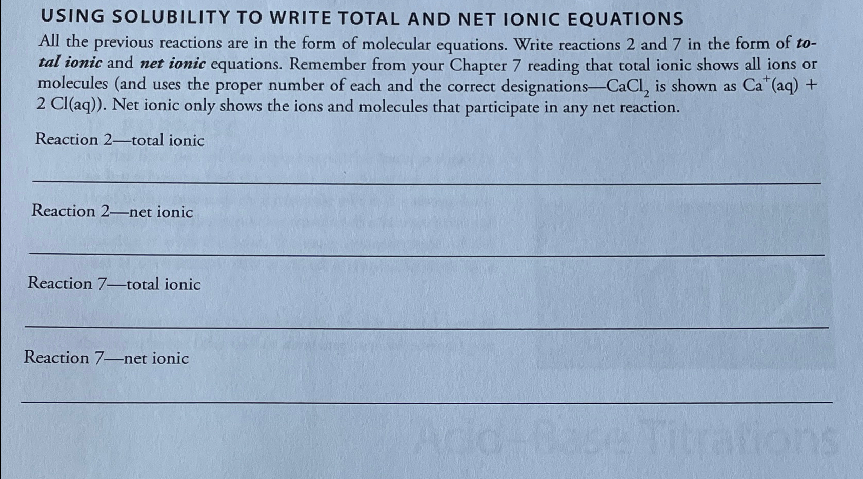 USING SOLUBILITY TO WRITE TOTAL AND NET IONIC | Chegg.com