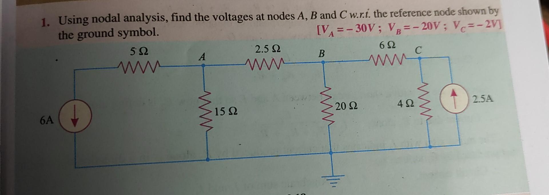 Solved 1. Using nodal analysis, find the voltages at nodes | Chegg.com
